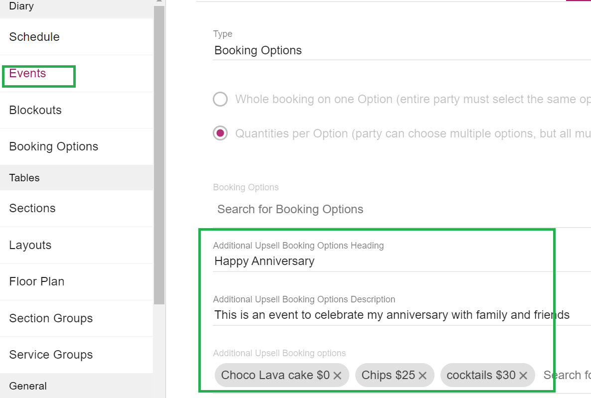 Upsell Booking Options